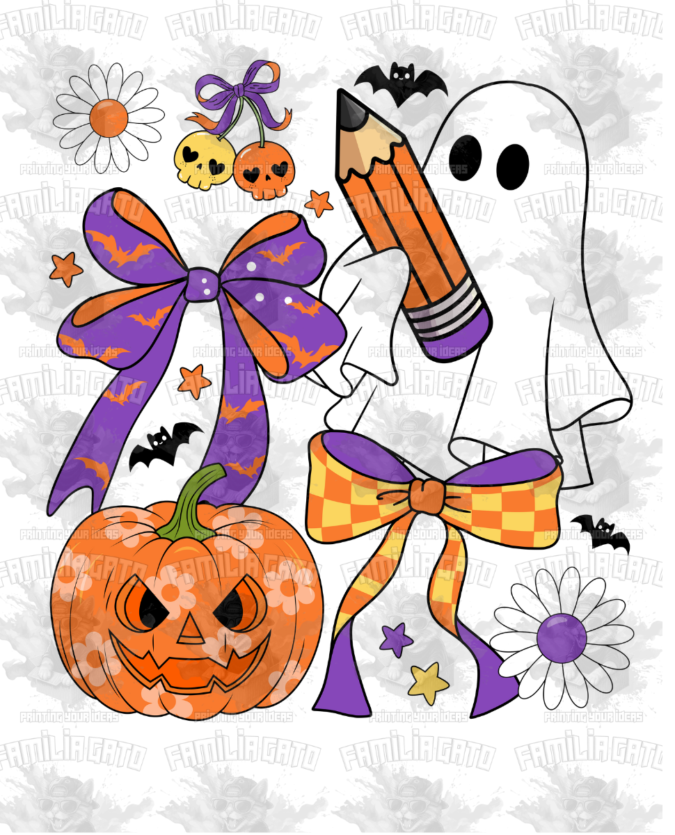 Ghost Teacher & Bows #4 DTF Transfer – Familia Gato
