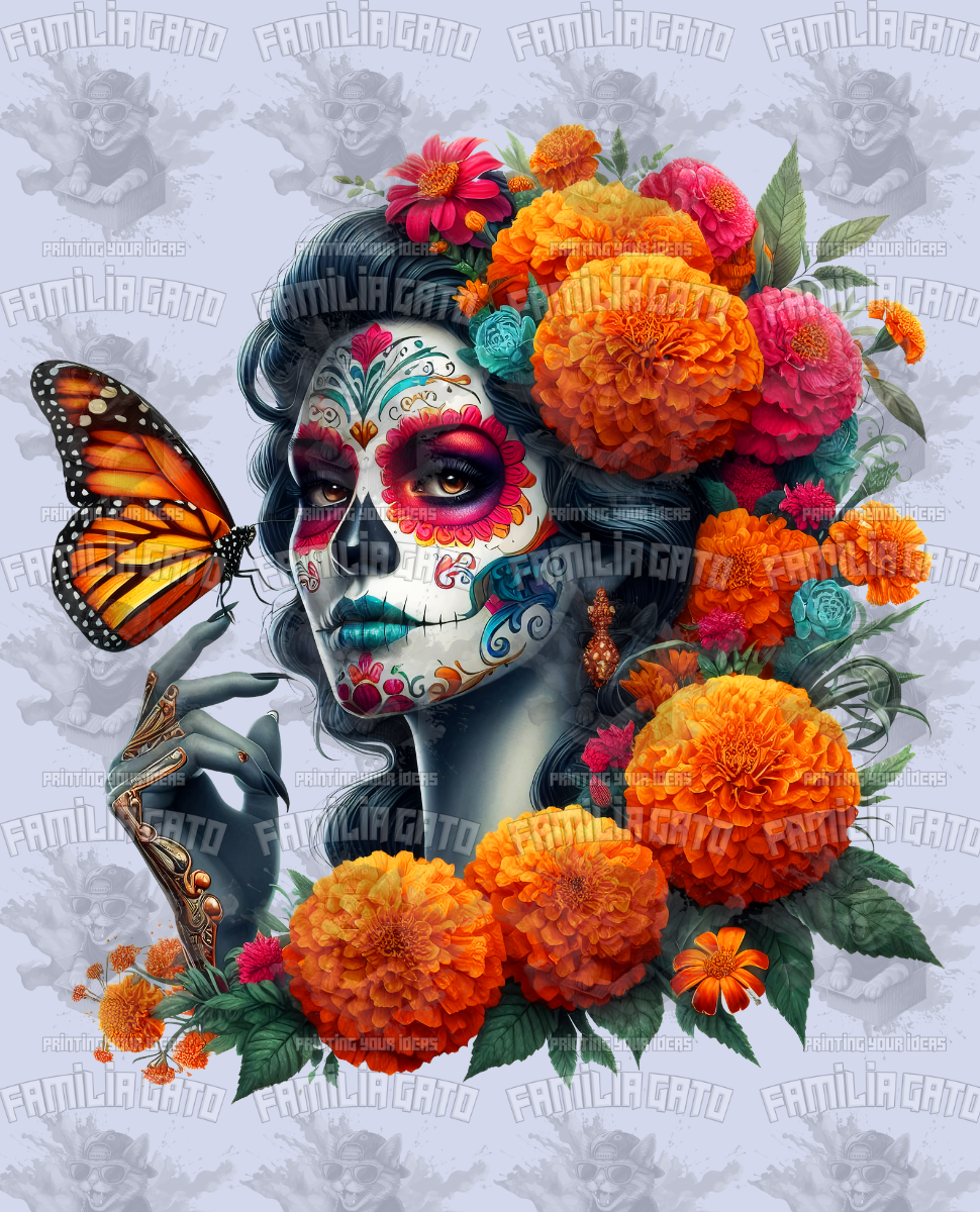 Orange Catrina DTF Transfer – Familia Gato
